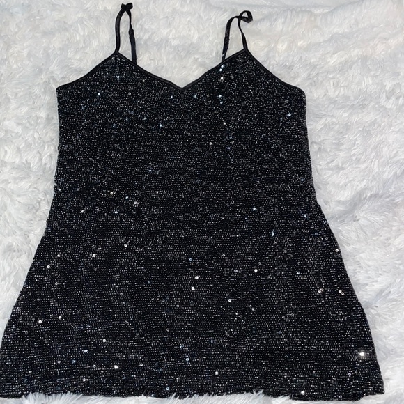 Express | Tops | Like New Black Express Sequin Tank Top | Poshmark